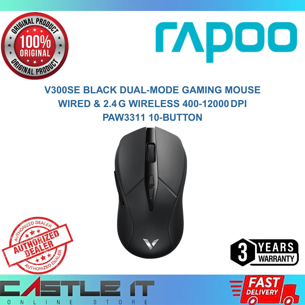 Rapoo V300SE Black Dual‑Mode Gaming Mouse Wired & 2.4 G Wireless 400 ...