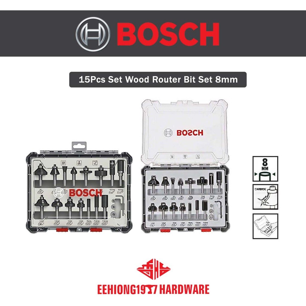 BOSCH Professional 15Pcs Set Wood Router Bit Set for 8mm Shank Router ...