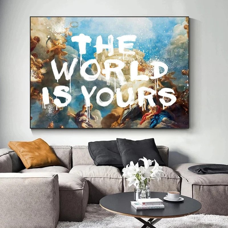 Graffiti Funny Genesis The World Is Yours Masked Man Wall Art Canvas ...