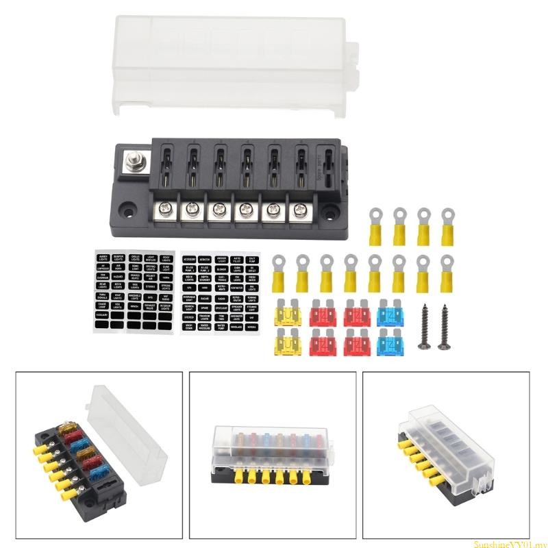 SUN 100A 6 Way Blade Fuses Block Fuses Box with Positive Power Inputs ...
