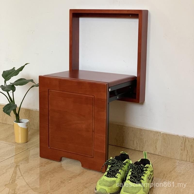 Entrance Folding Stool Changing Shoe Stool Wall-Mounted Solid Wood Foot ...