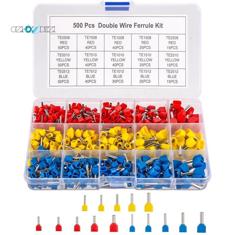Double Wire Ferrules Kit, 500Pcs Wire Ferrule Terminals, Insulated ...