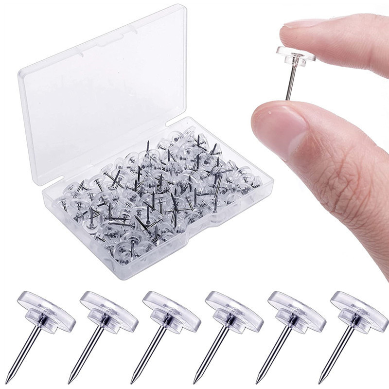Push Pins Thumb Tacks Transparent Flat Head Round Pins for Kids ...