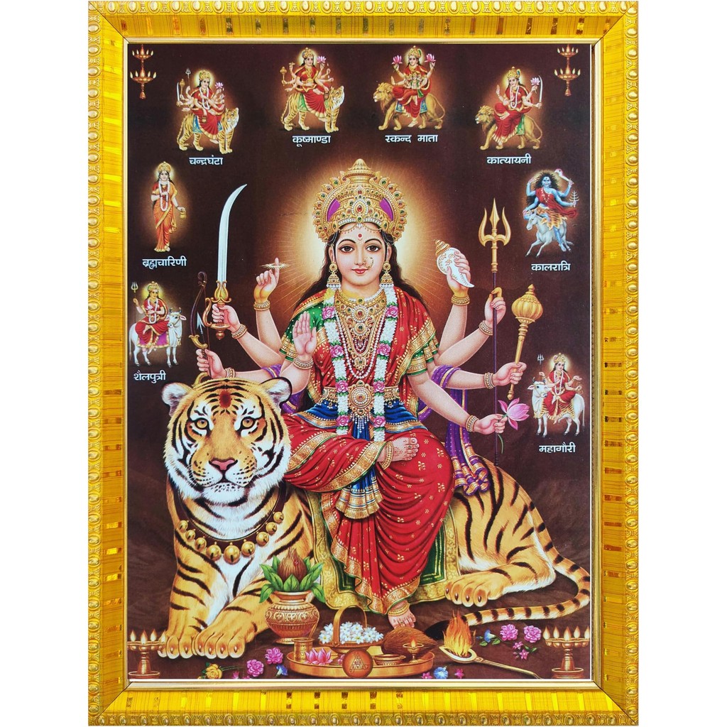 Durga Maa Ambe Nav Durga Maa 9 Form on Tiger Poster Puja room temple ...
