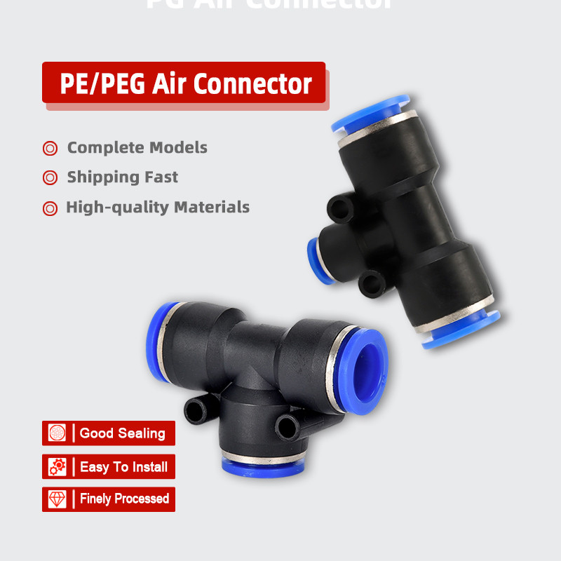 PE Pneumatic Quick Connect Fitting T Style 3-Way Connector for Tube OD ...