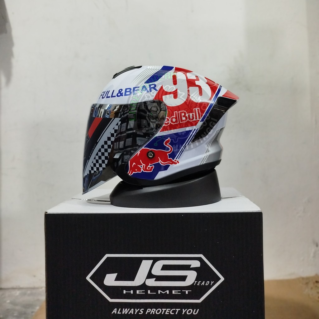 Js ARMOR HELMET CORAK REDBULL 93 WHITE GLOSSY SILVER VISOR | Shopee ...