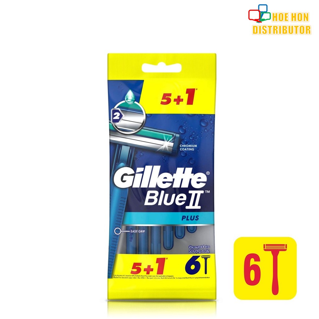 Gillette Blue 2 Plus Disposable Razors 5+1 Value Pack Pisau Cukur Pakai ...