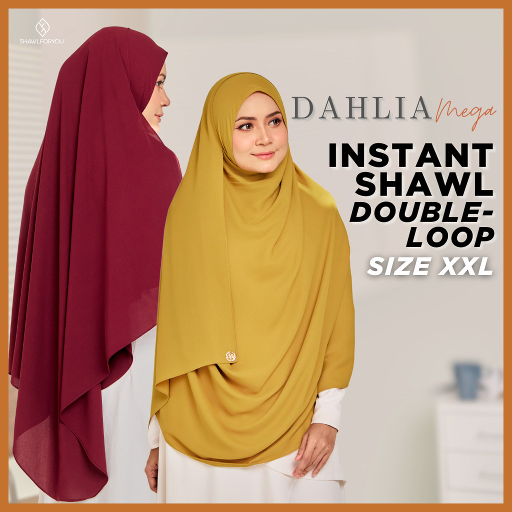 DAHLIA MEGA INSTANT SHAWL | DOUBLE LOOP PLAIN | BIDANG 60 | XXL BIG ...
