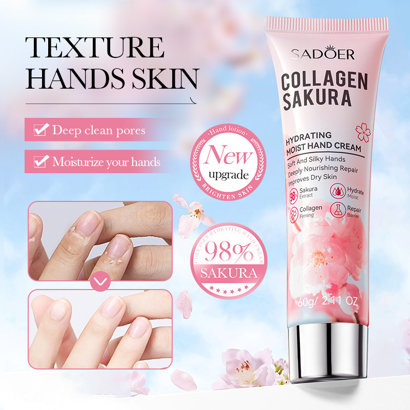 ROREC SADOER Collagen Sakura Hydrating Moist Hand Cream Soft And Silky Hands Improves Dry Skin ...