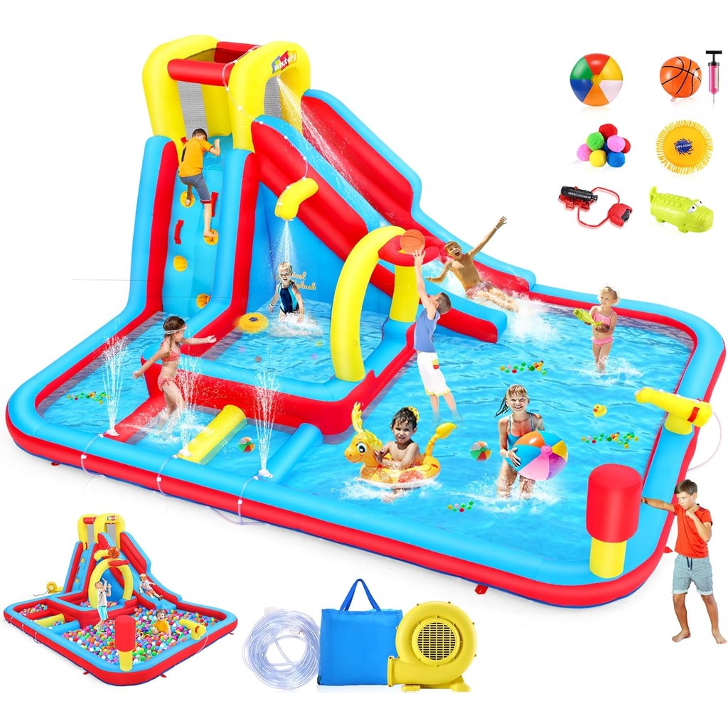 Whubefy Inflatable Water Slide for Kids with Water Obstacle Hurdles ...