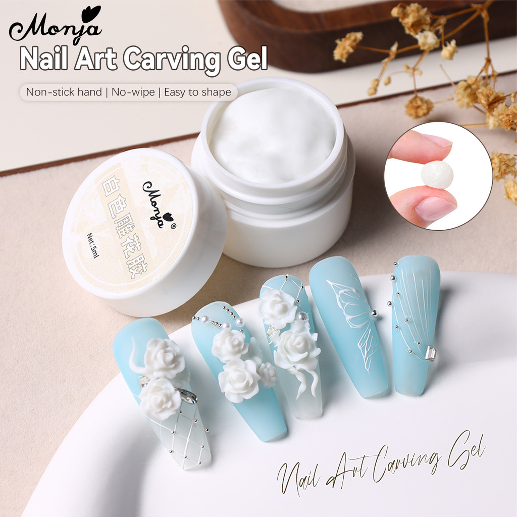 Monja 5ml White Sculpture Nail Art Painting Gel No Wipe Non-stick Hand ...