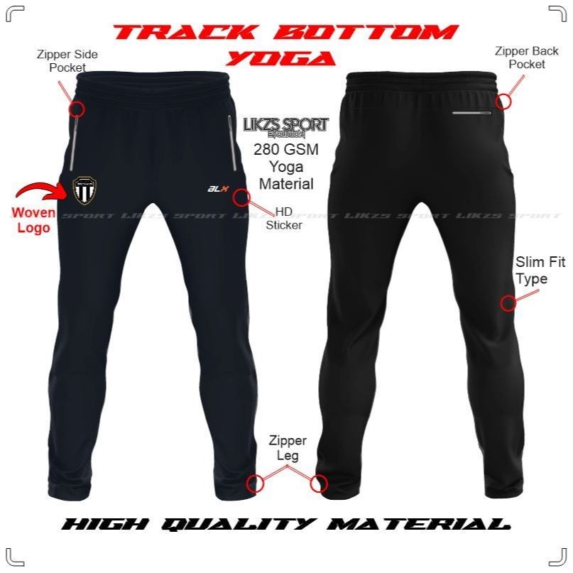 LIKZS X Terengganu Fc Track Bottom Yoga Slim Fit Stretches Zip Kaki ...