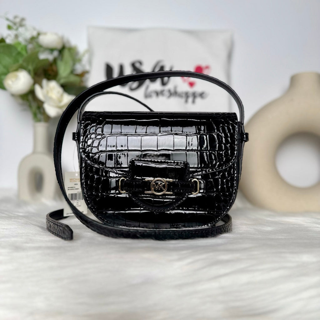 MK Reed Small Saddle Croc Embossed Crossbody in Black (35F4G6RC1A ...