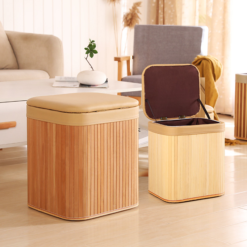 Bamboo Woven Solid Wood Storage Stool Storage Stool Household Doorway ...