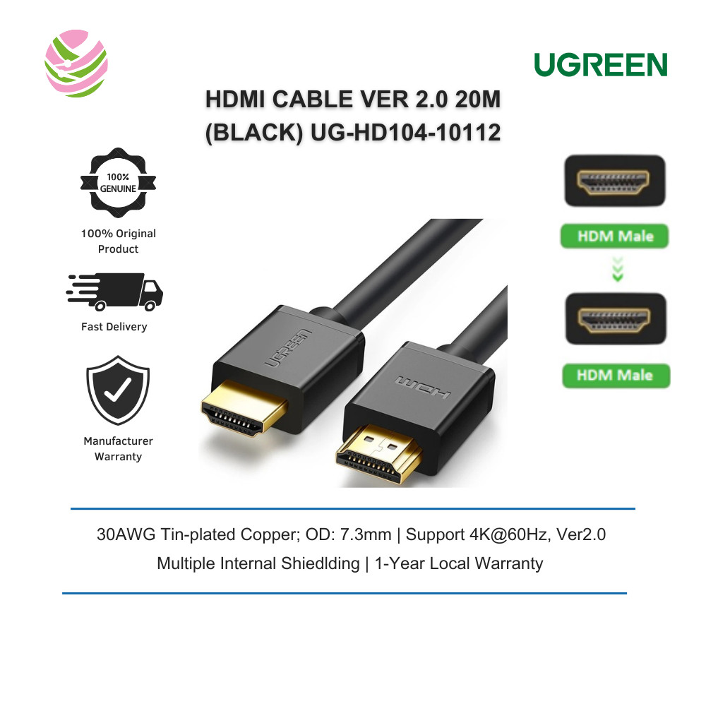 UGREEN HDMI CABLE VER 2.0 4K@60HZ 20M (BLACK) UG-HD104-10112 | Shopee ...