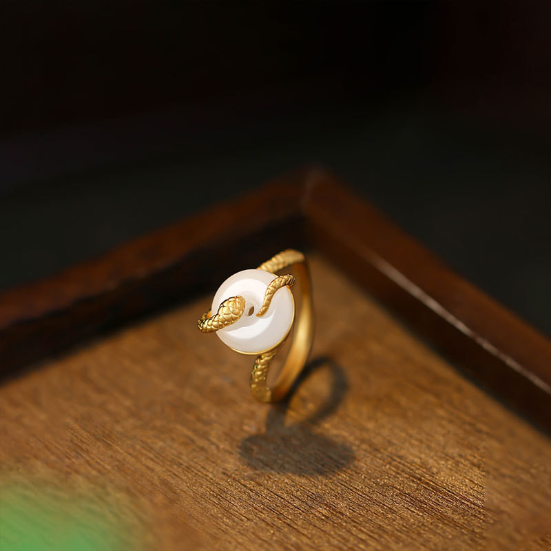 New Chinese Snake Twisted Jade Safe Buckle Ring Benming Year Snake Ring ...
