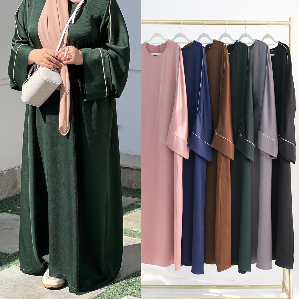 Ramadan Dubai Fashion Color Contrast Abaya maxi dress Islam Arab plain ...