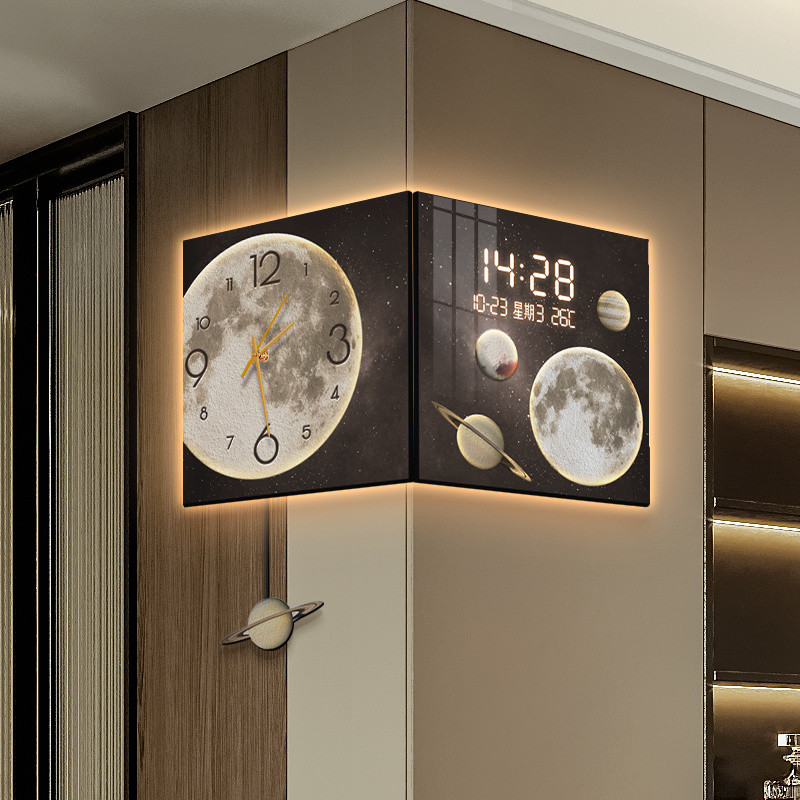 Lunar Corner Clock, Living Room Digital Display Clock, Wall Mounted ...