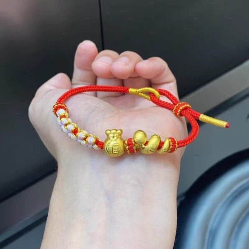 2025 Roll Snake Red String Bracelet Female Golden Transfer Beads Zodiac ...