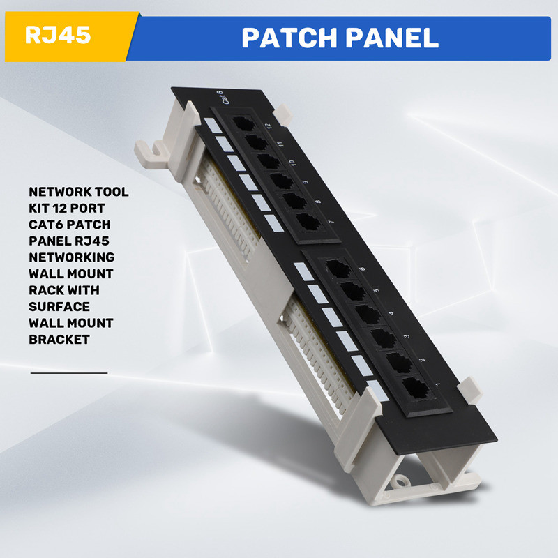 Network Tool Kit 12 Port CAT6 Patch Panel RJ45 Networking Wall Mount ...