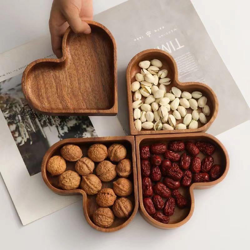 Heart-shaped Wooden Tray Candy Box Solid Wood Tray 2025 Stackable Dried Fruit Box Creative Nut ...