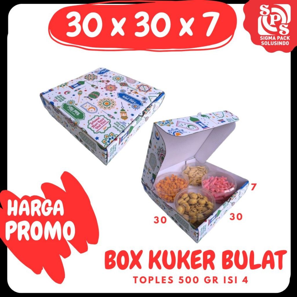 Box 30x30x7 LD Jar 500gr Contains 4 Cookies Eid/Plain Eid Mubarok Motif ...