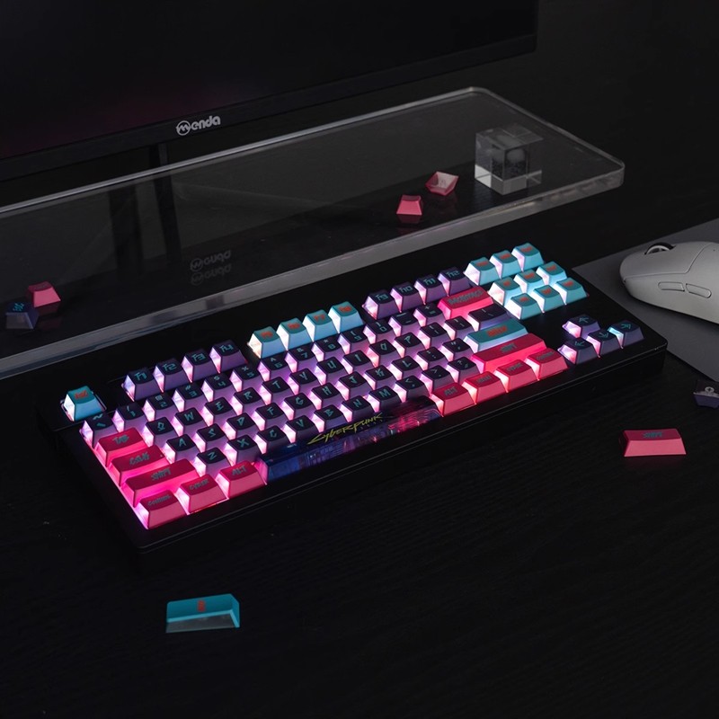 【ONLY KEYCAP】Pink Cyberpunk Three Sided Transparent Keycap 129 Keys ...