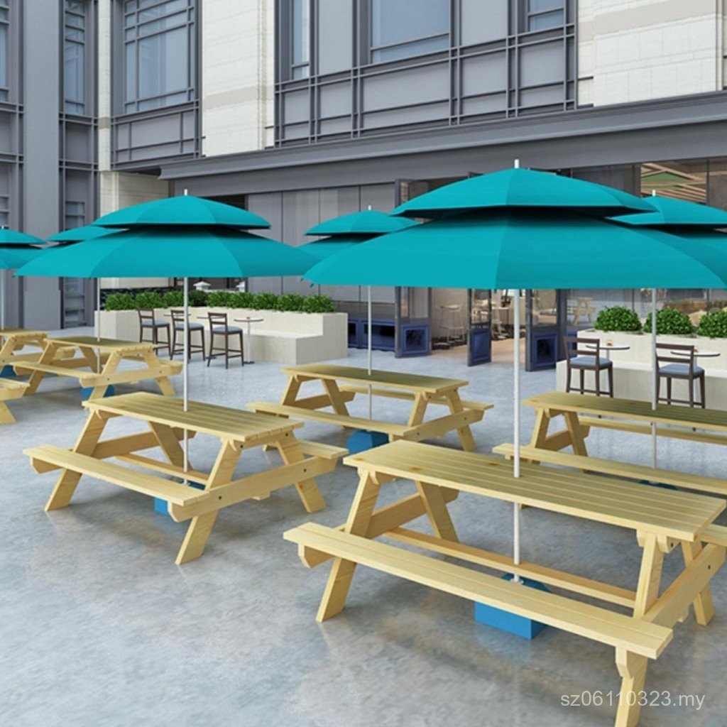 KSQE Conjoined Dining Table Chair Coffee Shop Table Chair with Umbrella ...