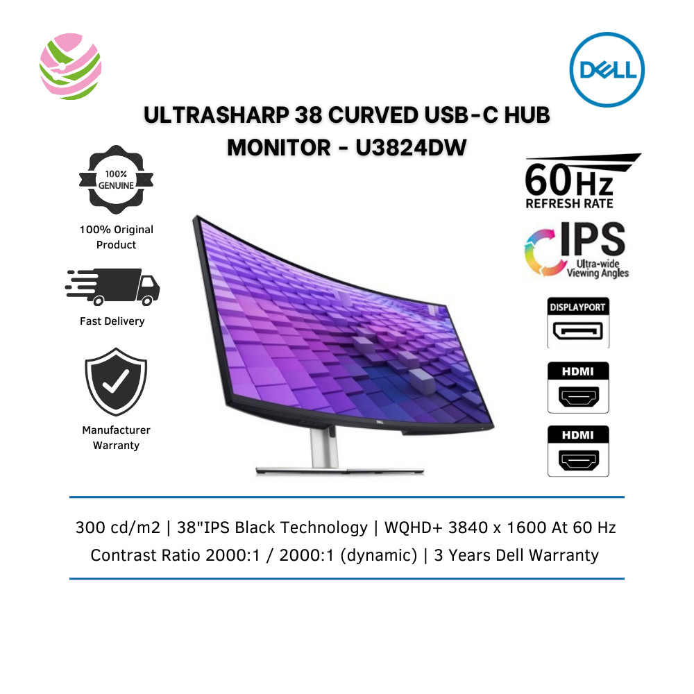 Dell UltraSharp U3824DW 38'' WQHD(3840 x 1600) 60 Hz Curved Screen WLED ...