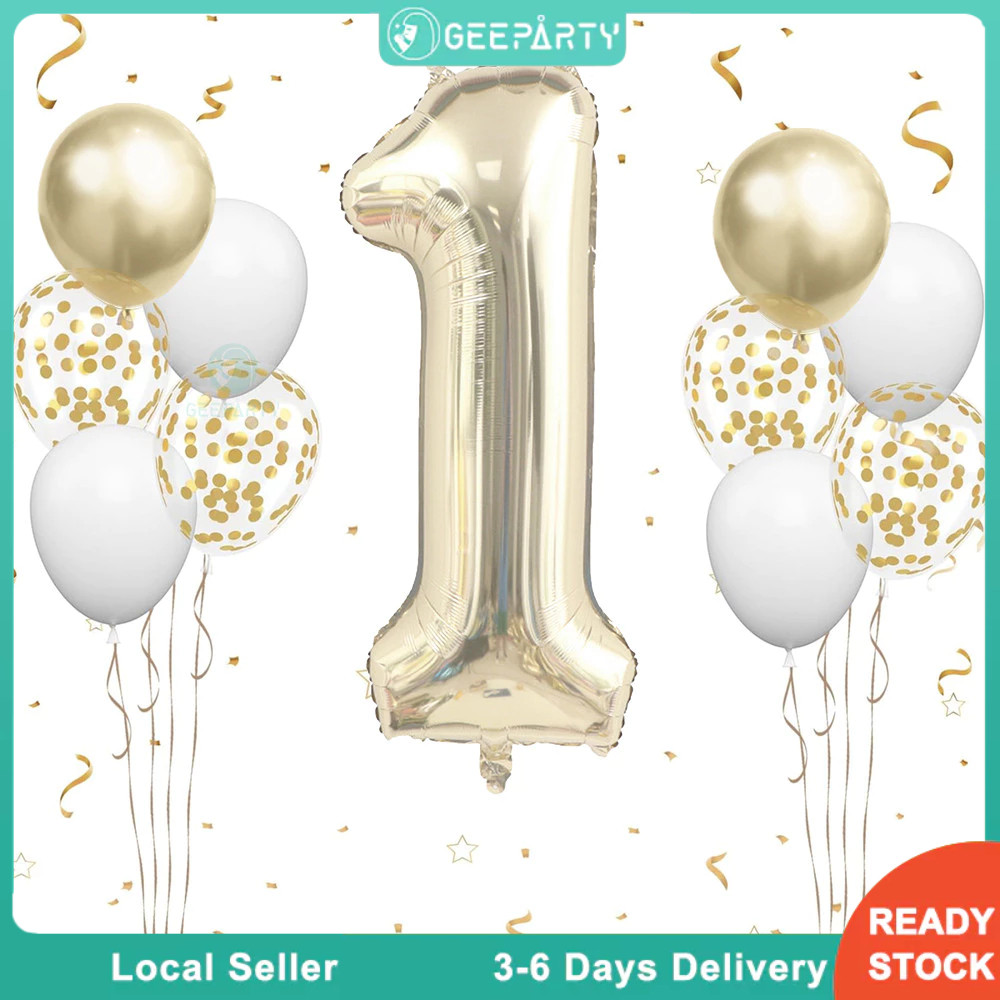 GeeParty 12pcs White Gold Number Balloon Set Foil Confetti Balloon for ...