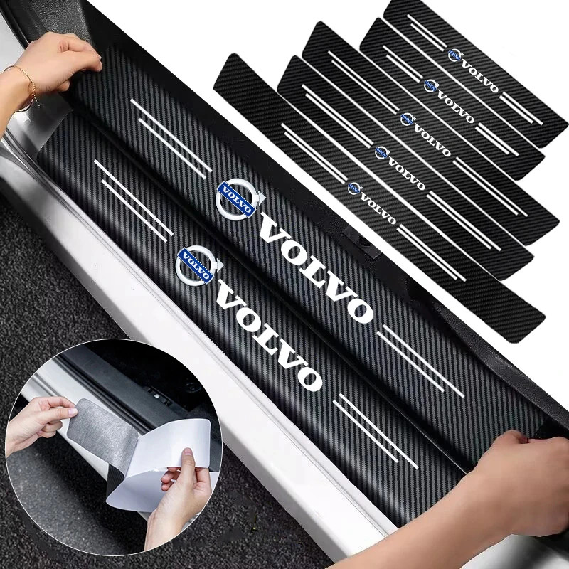 Volvo Car Door Sill Carbon Fiber Sticker Auto Protector Strip ...