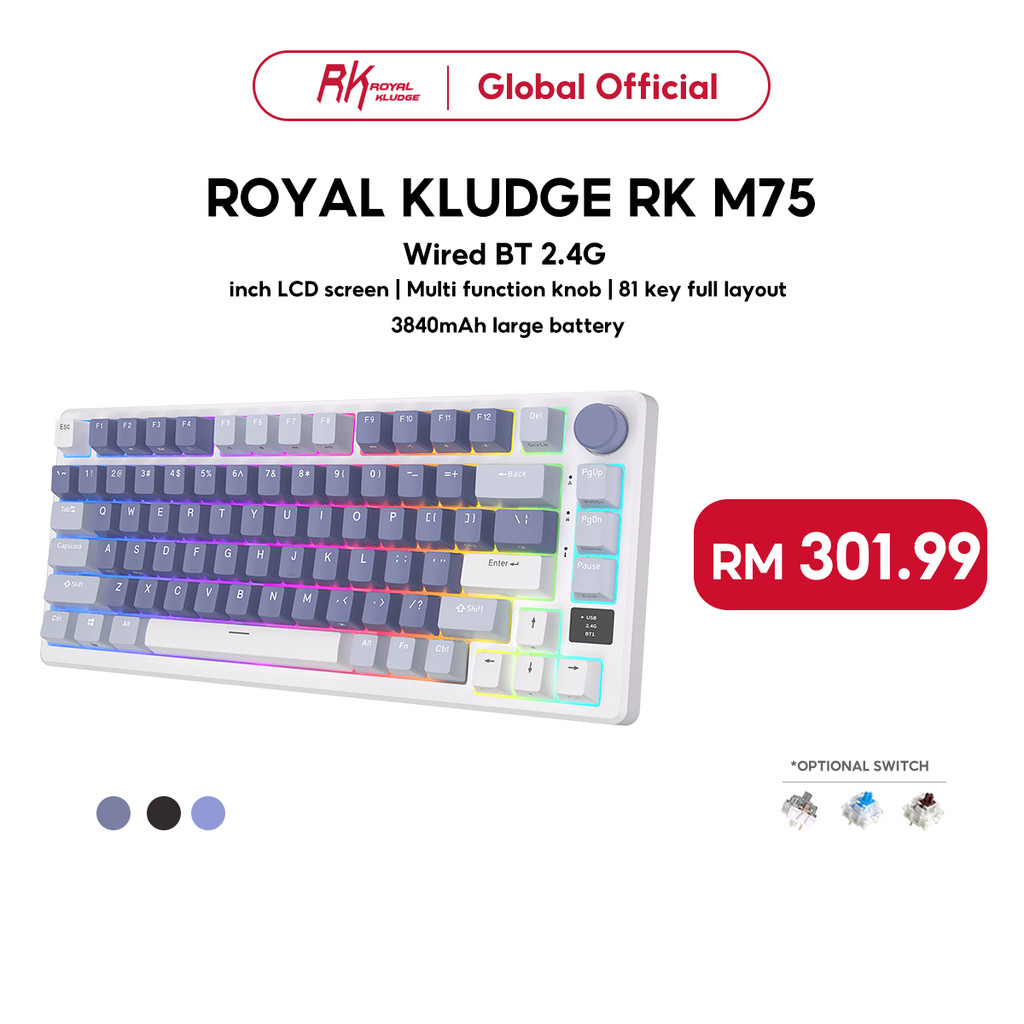 Royal Kludge RK M75 Tri-mode RGB Wired Bluetooth 2.4G 81 Key Wireless 3 ...