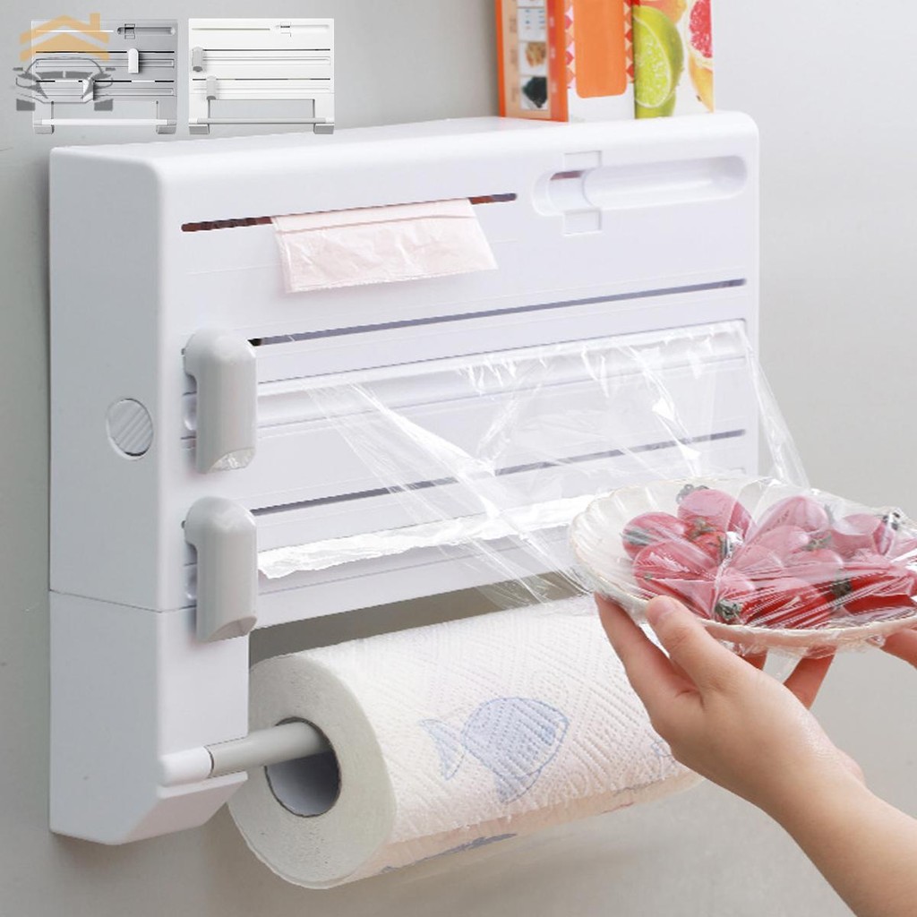 Kitchen Wrap Dispenser with Cutter 6 In 1 Foil and Plastic Wrap ...