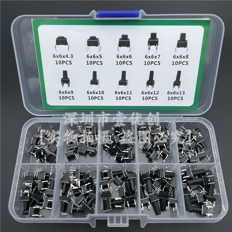Best-selling 10 Types 100 Micro Switches Light Touch Small Switch 6x6 ...