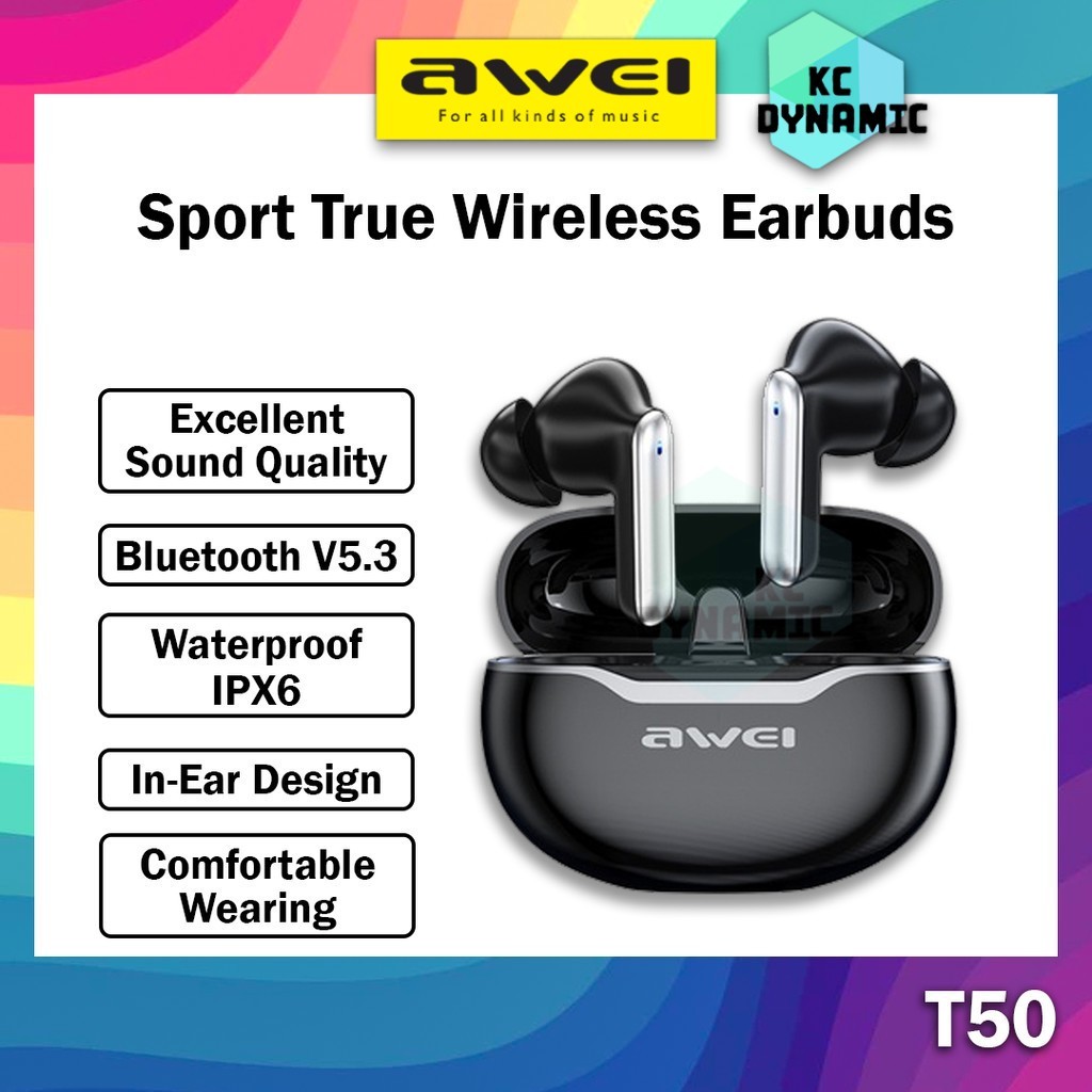Awei T50 TWS True Wireless Earbuds Sport Earbuds Headphone Sport Earphone Awei Bluetooth Earbuds ...