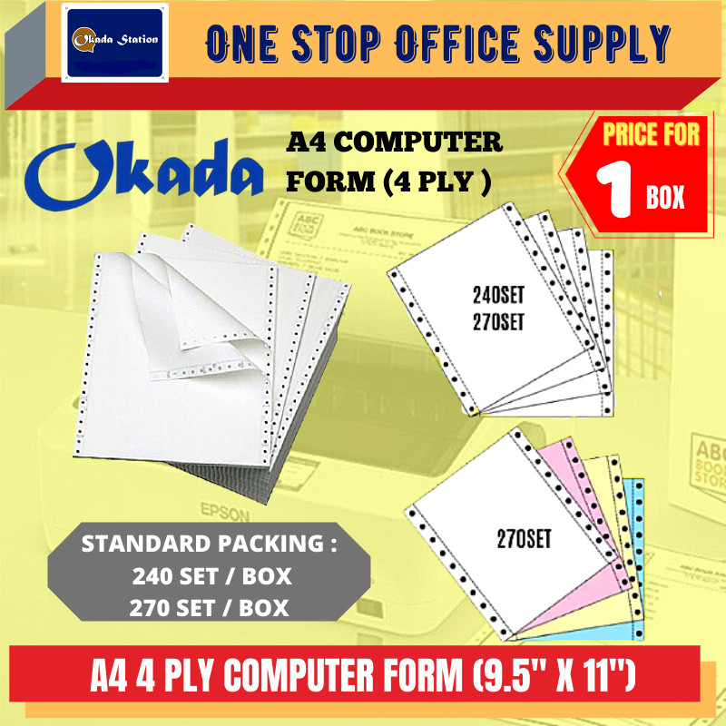 A4 4 PLY NCR COMPUTER PAPER (9.5'' X 11'') / Computer Form Paper / 4ply ...