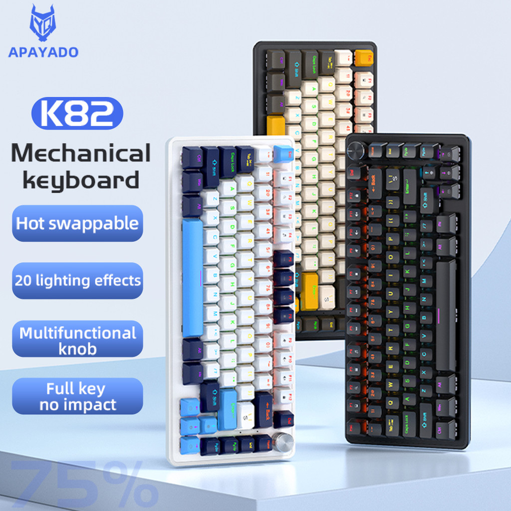 APAYADO K82 Cool Backlight Mechanical Keyboard,82 Keys,Multifunctional Knob,Full Key Hot ...