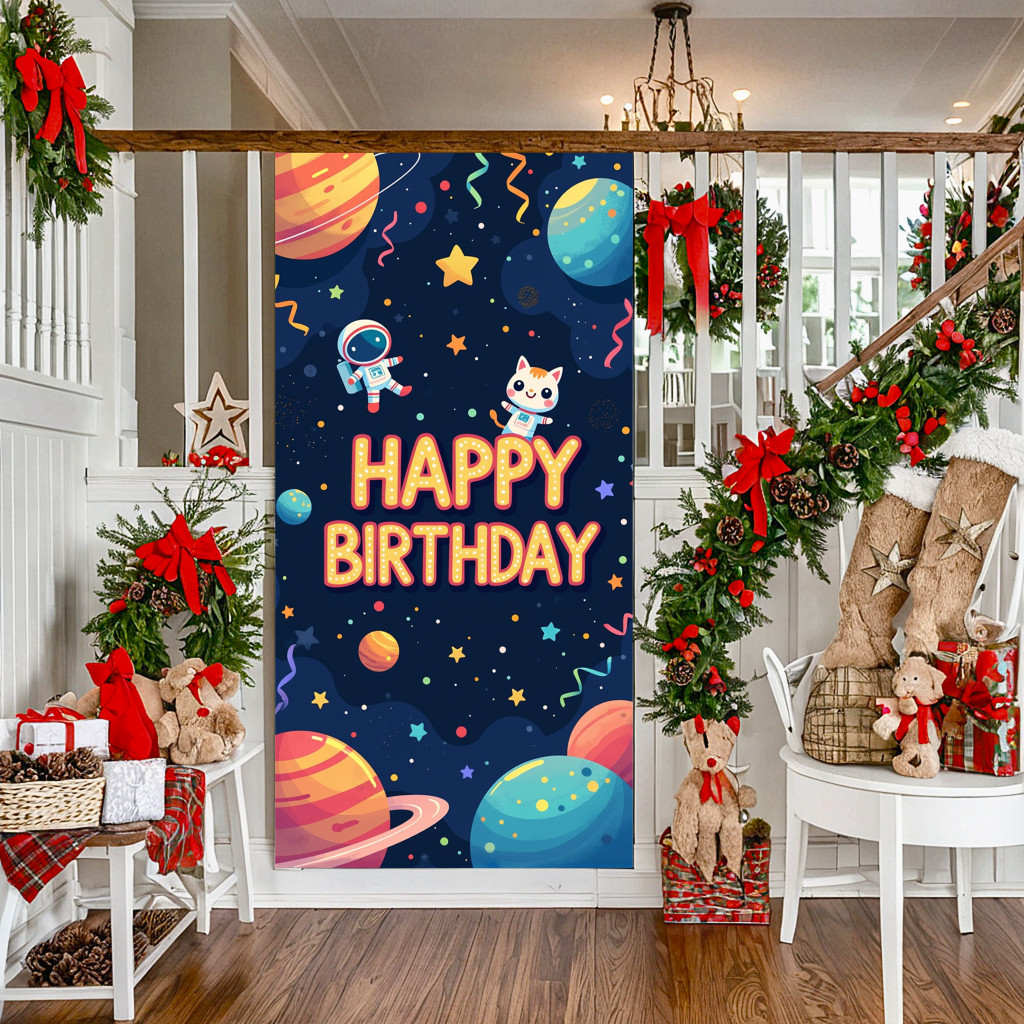 Birthday Party Space Theme Backdrop for Kids Banner Celebration ...