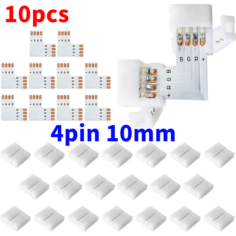 L Shape 4-Pin LED Connectors 10mm Wide Right Angle Corner Connectors ...
