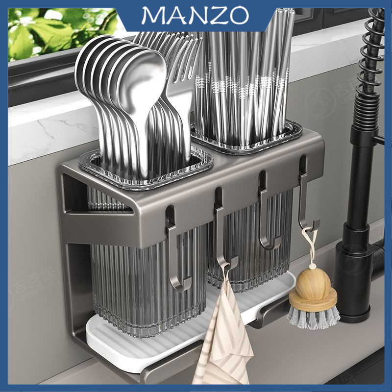 Stainless Steel Kitchen Utensil Holder: Wall-Mounted, No Drill ...