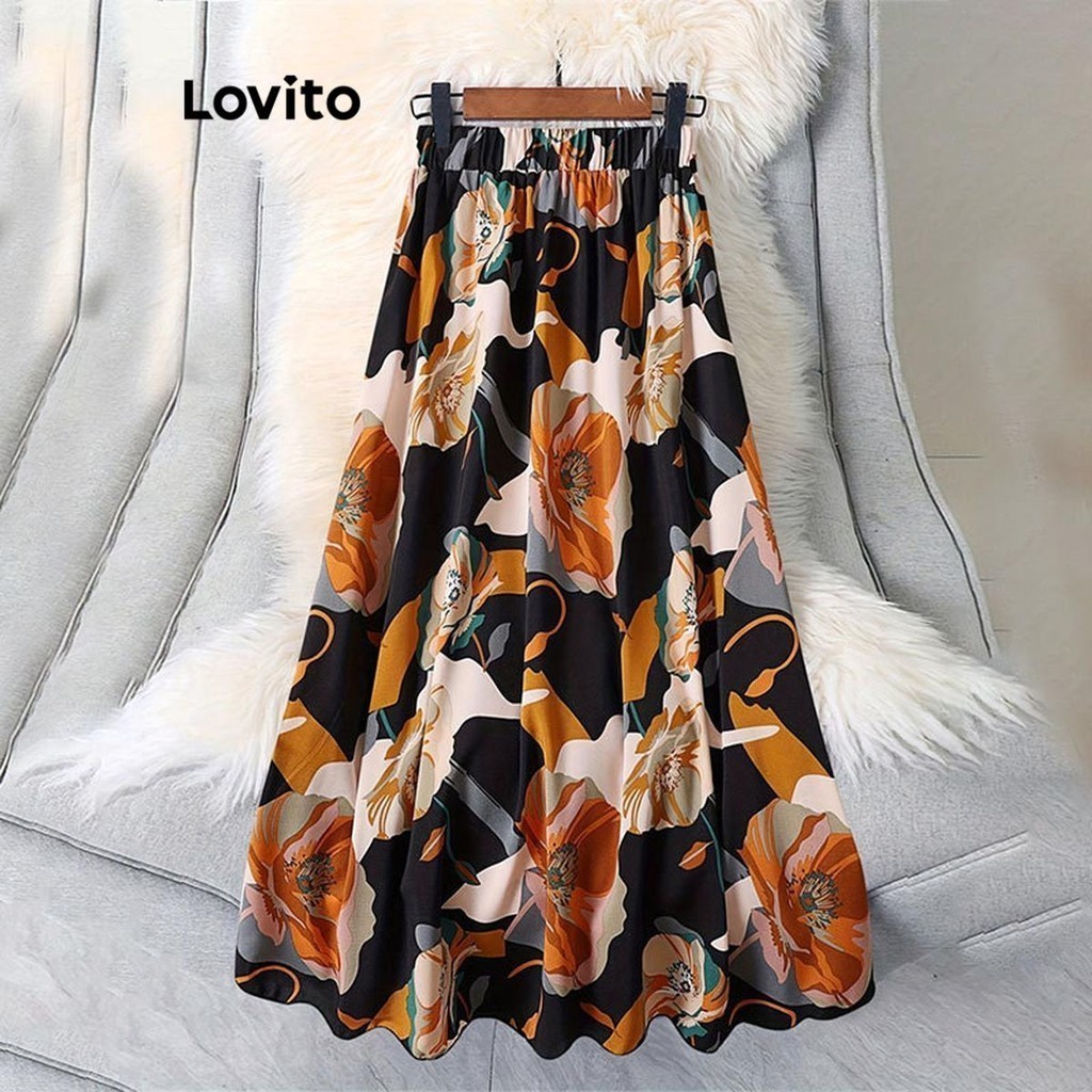 Lovito Boho Floral Flowers Skirt for Women LNL67277 Lovito Rok Bunga ...
