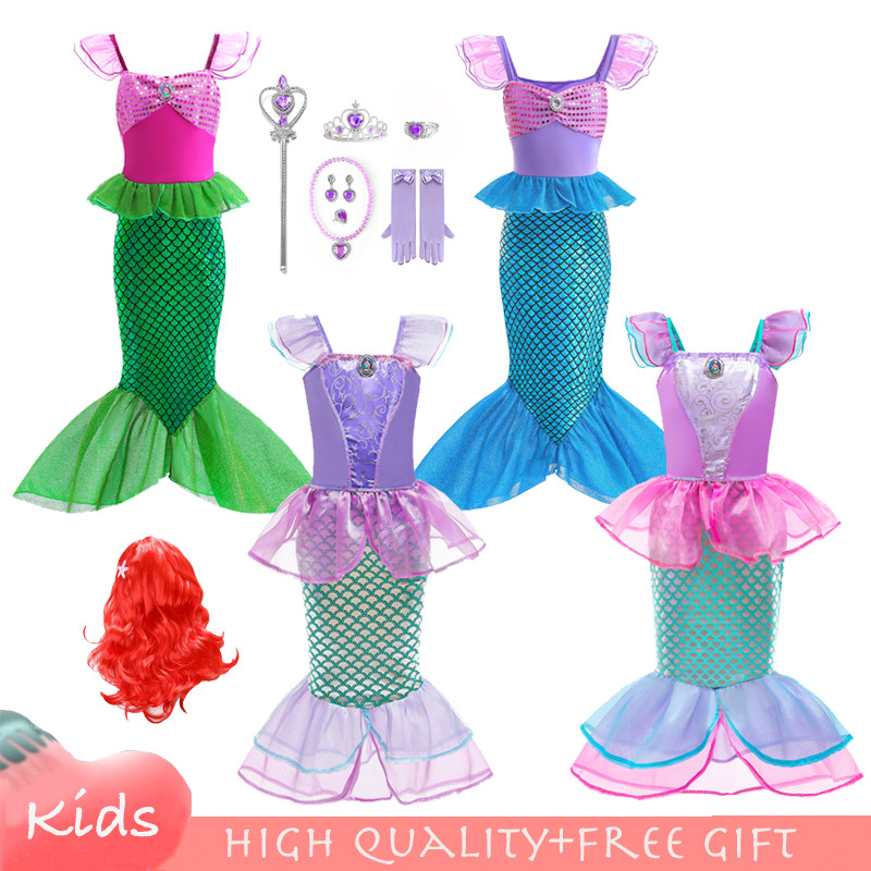 Little Mermaid Princess Ariel Costume Cosplay Set Purple Pink Blue ...