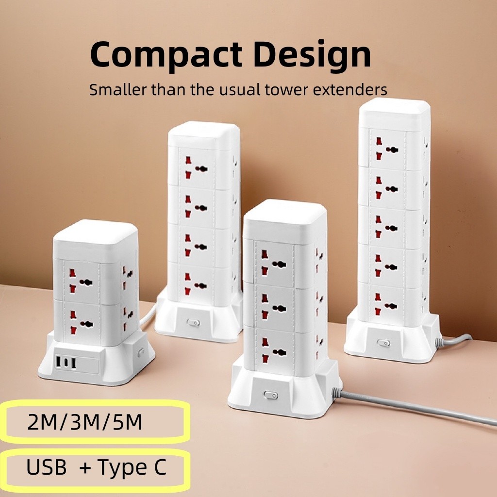 Household Power Expansion Tower Socket Surge Protector Multiple Ports ...
