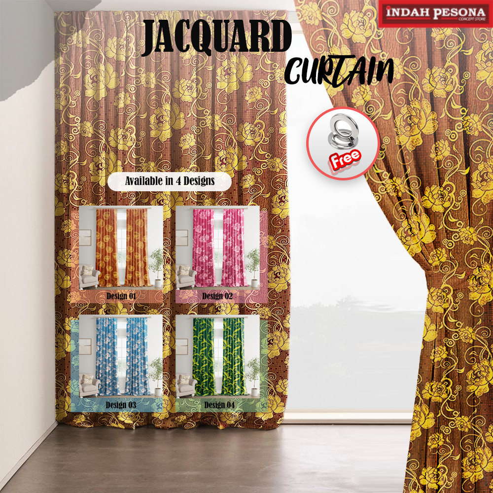 (P2) Jacquard Langsir Raya Bercorak Bunga 1pcs/Floral Curtain/Ready ...
