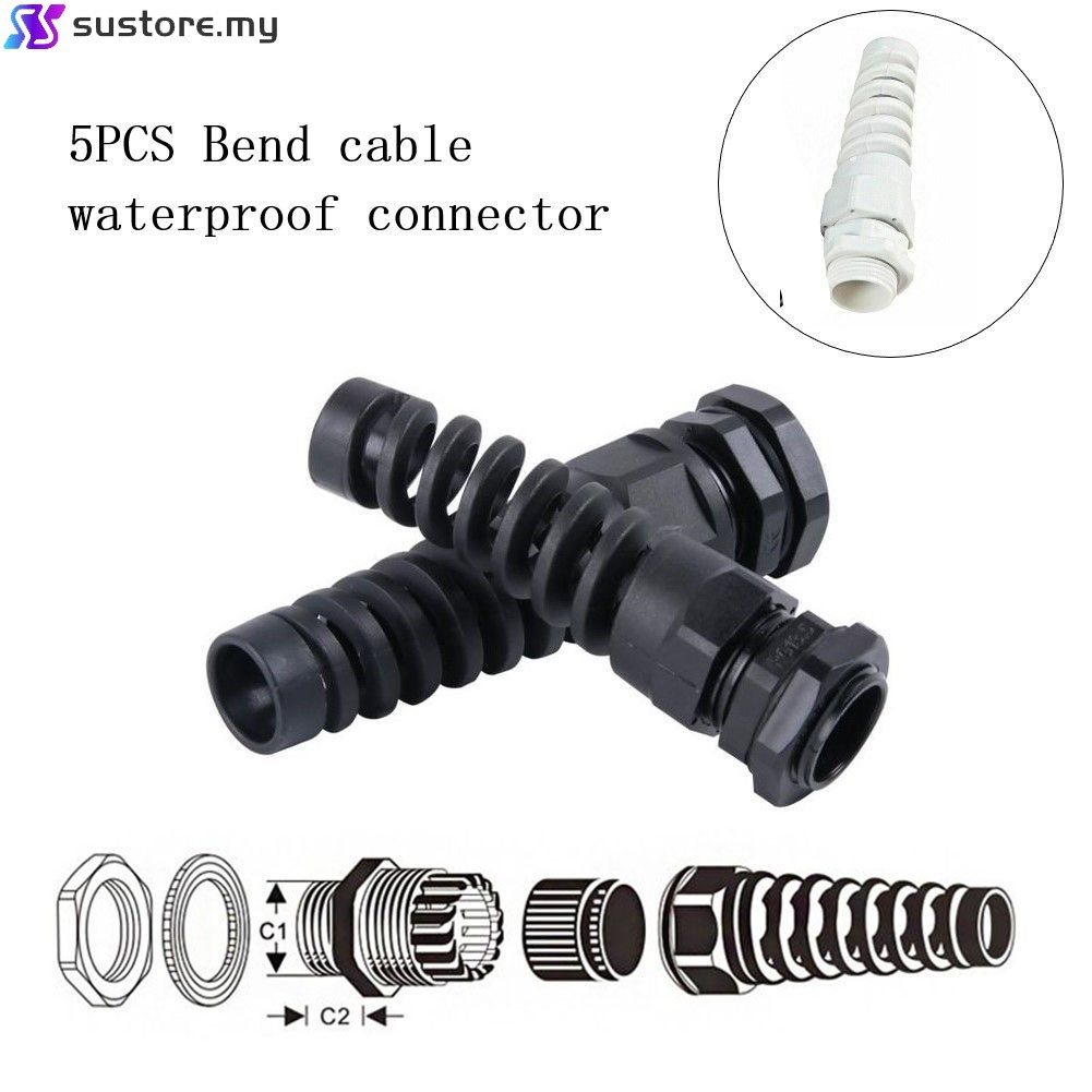 [Super] 5pc Waterproof M12 Cable Gland Connector Flexible Spiral Strain ...