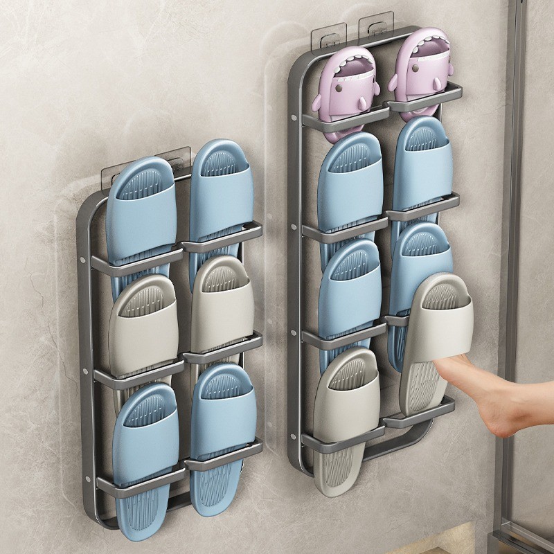 Bathroom Slipper Rack Multi-layer Shoe Storage Shelf Wall Mount Shoes ...