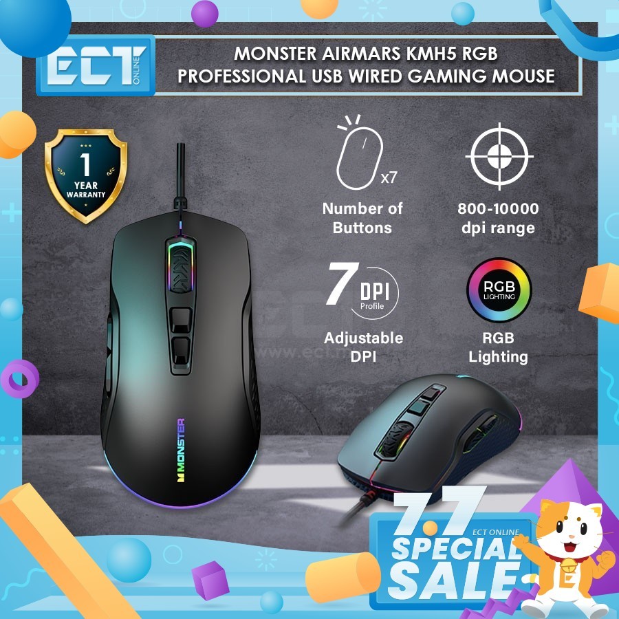Monster Airmars KMH5 RGB Professional USB Wired Gaming Mouse with ...