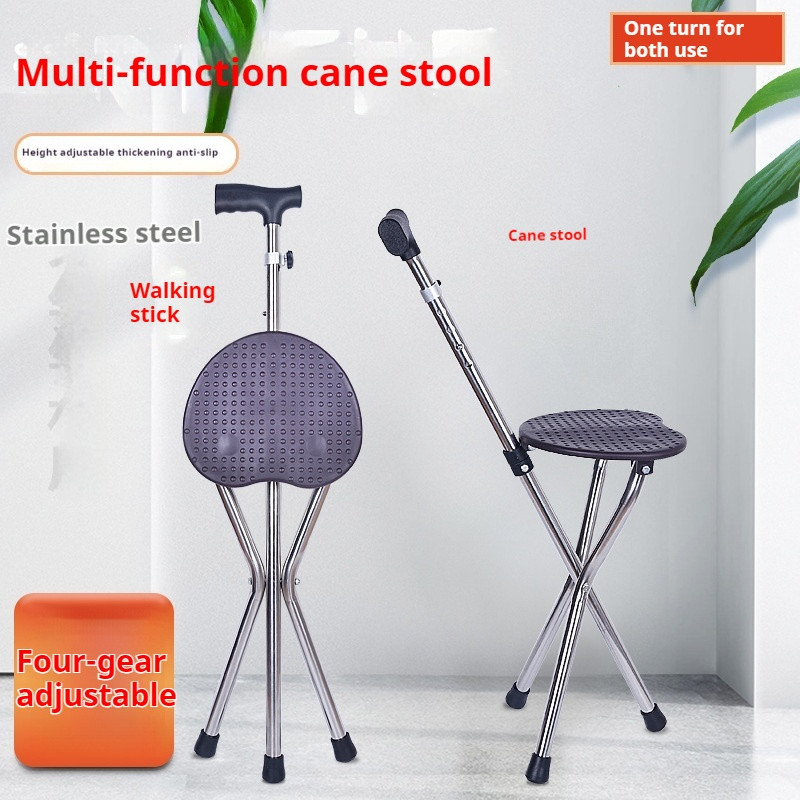 Cane StoolCane Stool for the ElderlyHiking StickThree-legged Folding ...