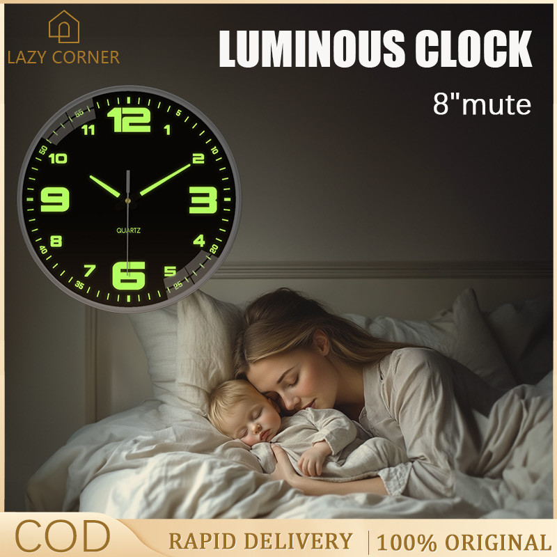 20cm/8inch Modern Luminous Large Quartz Wall Clock Glow In The Dark ...