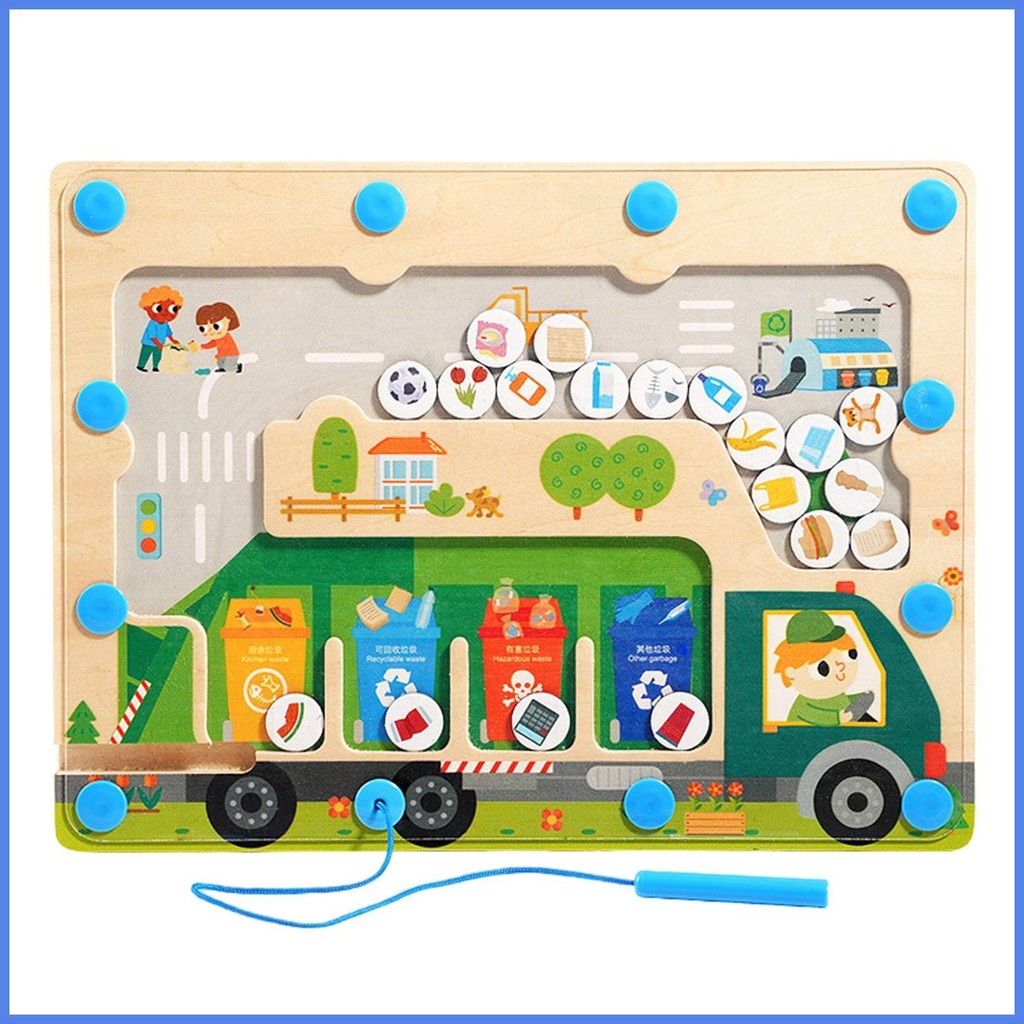 Magnetic Garbage Sorting Game Wooden Garbage Magnet Matching Puzzle ...
